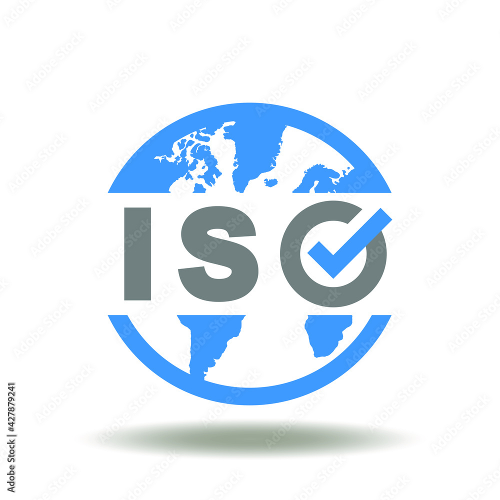 Earth planet with ISO acronym and check mark vector illustration. ISO ...