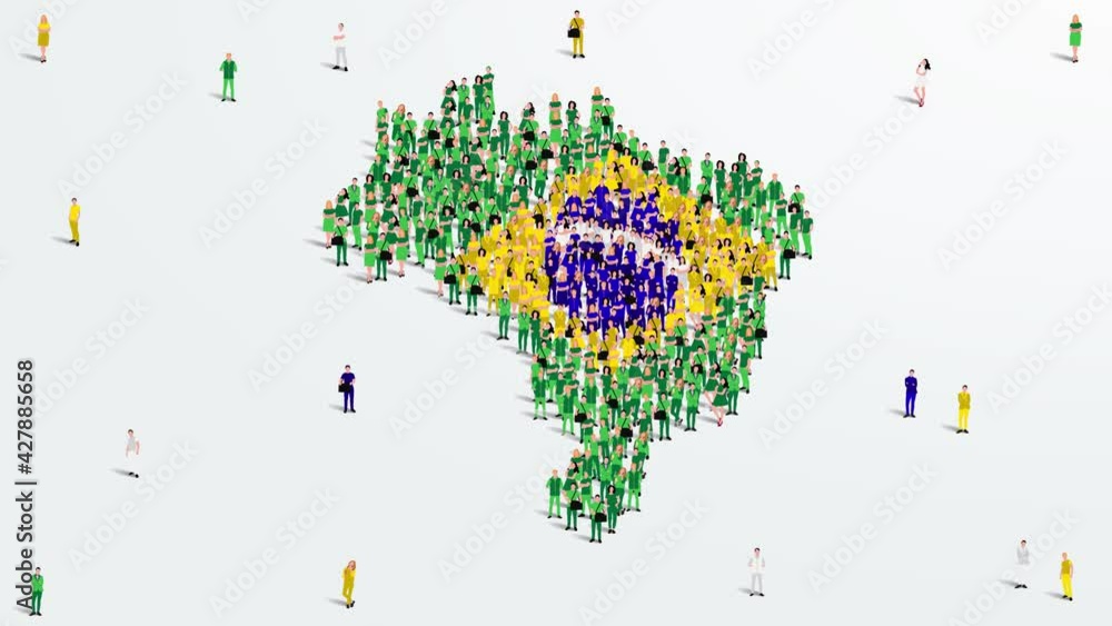 Vidéo Stock Brazil Map and Flag. A large group of people in Brazilian ...