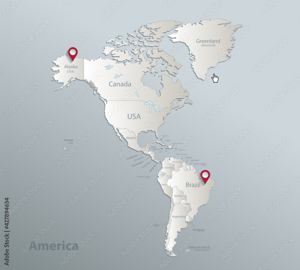 America map, separates states with names, blue white card paper 3D ...