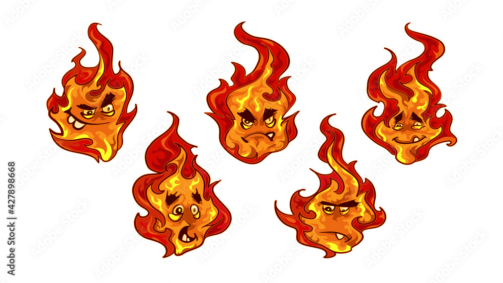 Vector set clip art illustration cartoon fire character isolated on ...