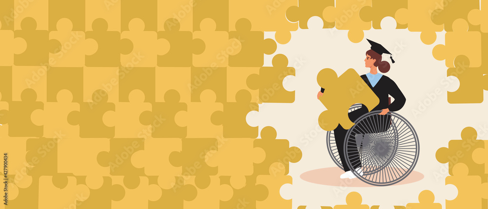 Inclusive graduate with puzzle, flat vector stock illustration ...