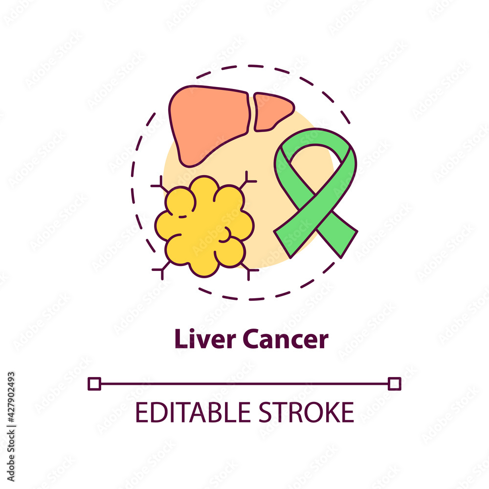 Liver cancer concept icon. Liver failure outcome idea thin line ...