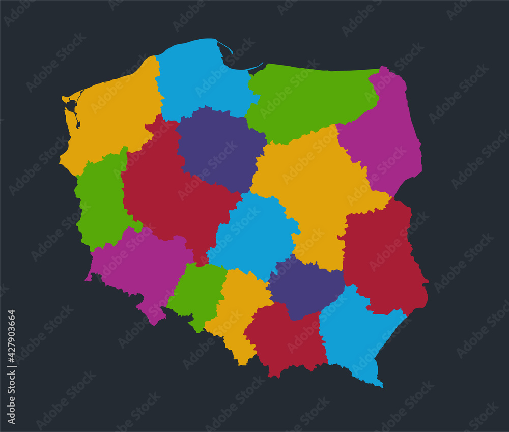 Infographics Poland map, flat design colors,individual administrative ...