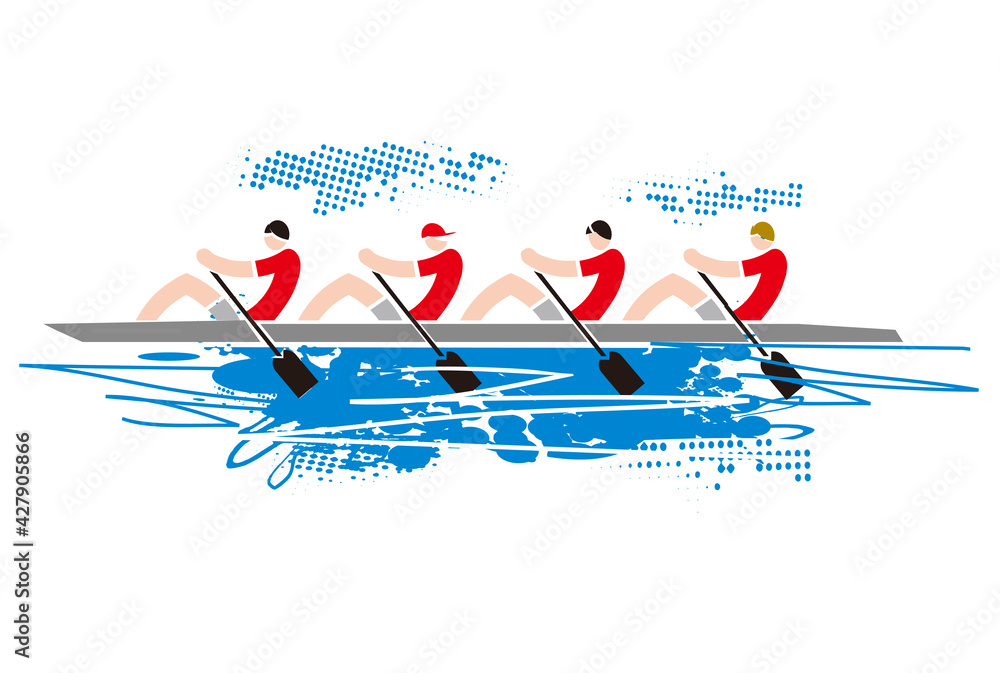 Team of four rowers, grunge stylized. Colorful expressive Illustration ...