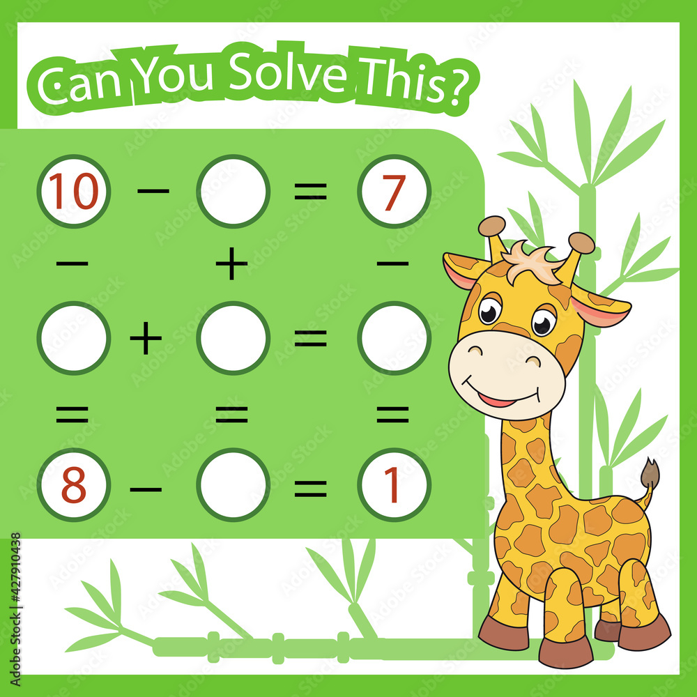 Kids education game with cute cartoon giraffe. Worksheet and activity ...