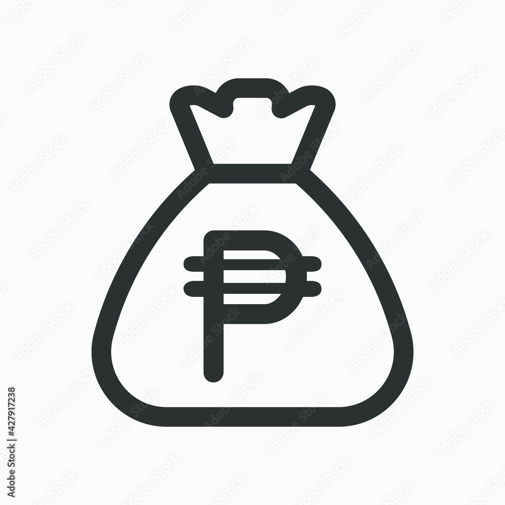 Philippine peso icon. Sack with cash isolated on white background ...