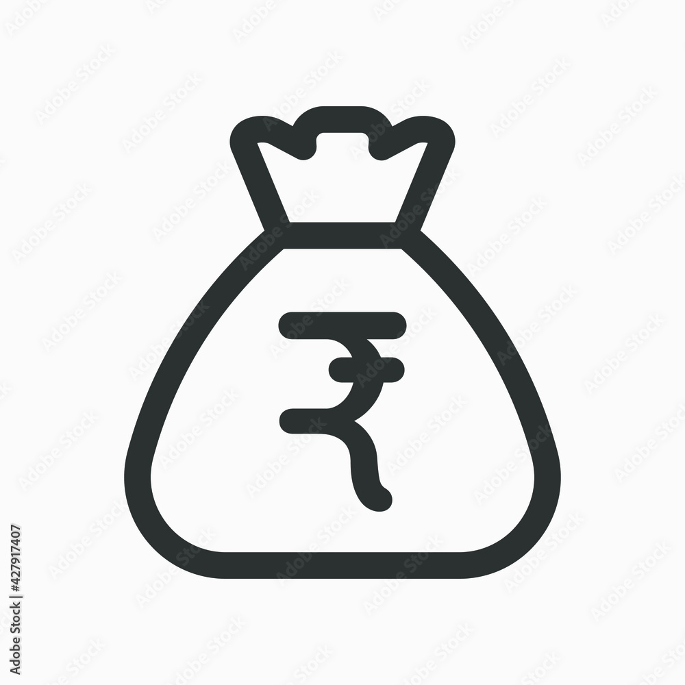 Rupee icon. Sack with indian rupee isolated on white background. Money ...