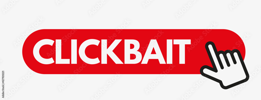 Clickbait vector illustration with cursor arrow and click button. Hand ...