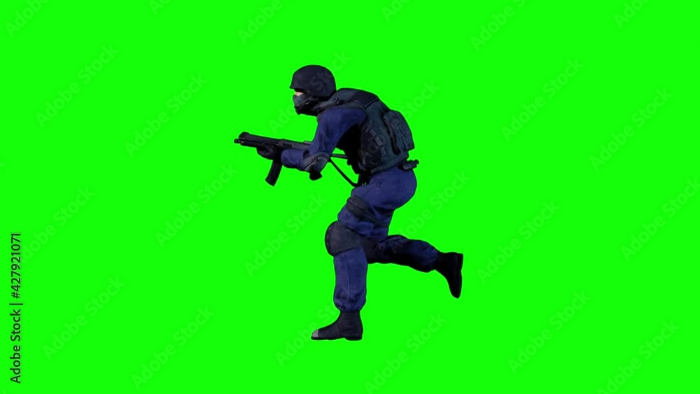 Computer generated green screen animation of a army man dressed in a ...