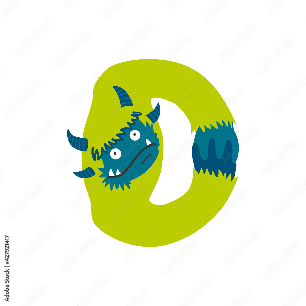 Monster alphabet symbol. Letter D of english alphabet shaped as monster ...