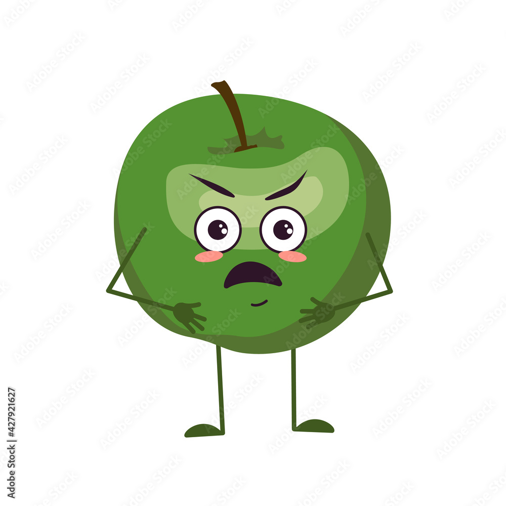 Cute apple characters with angry emotions, face, arms and legs. The ...