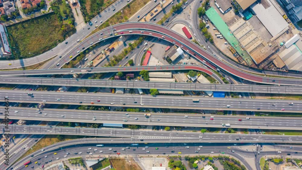 4K. Aerial Hyper lapse Road traffic an important infrastructure in ...