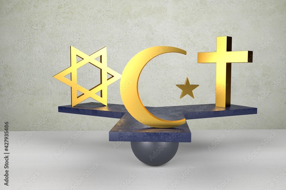Equal rights concept: Equality of religions. A jewish star of david, an ...