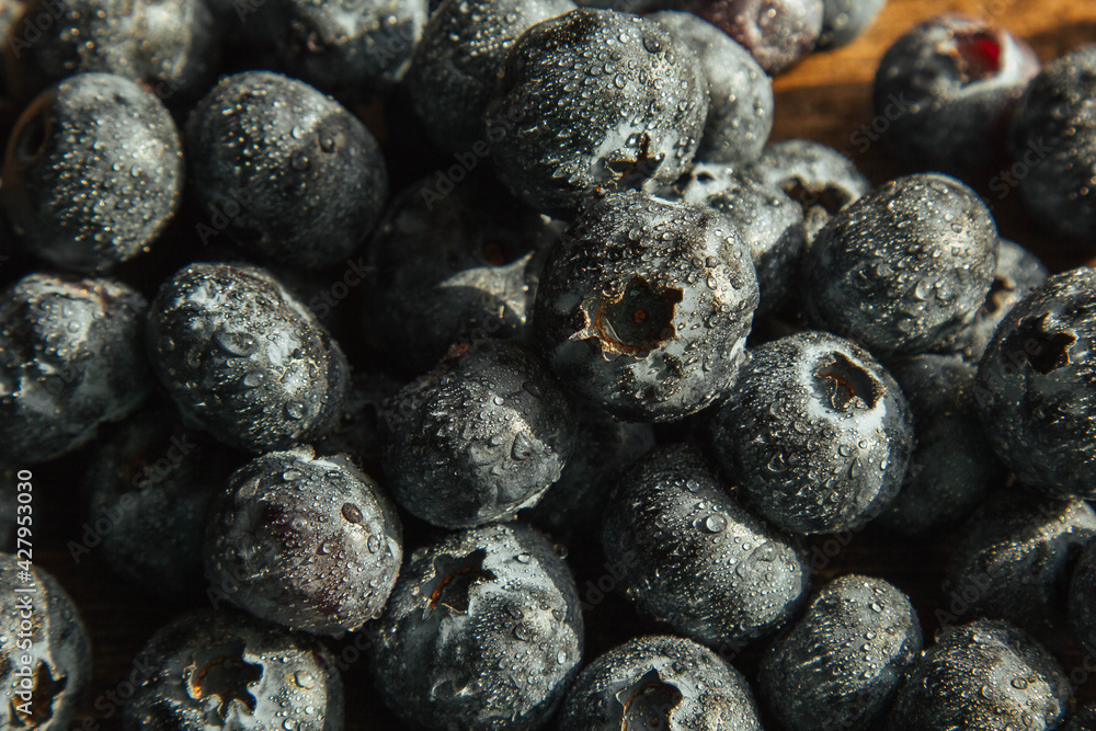 Blueberries with water drops. Beautiful macro photo of a berry. desktop ...