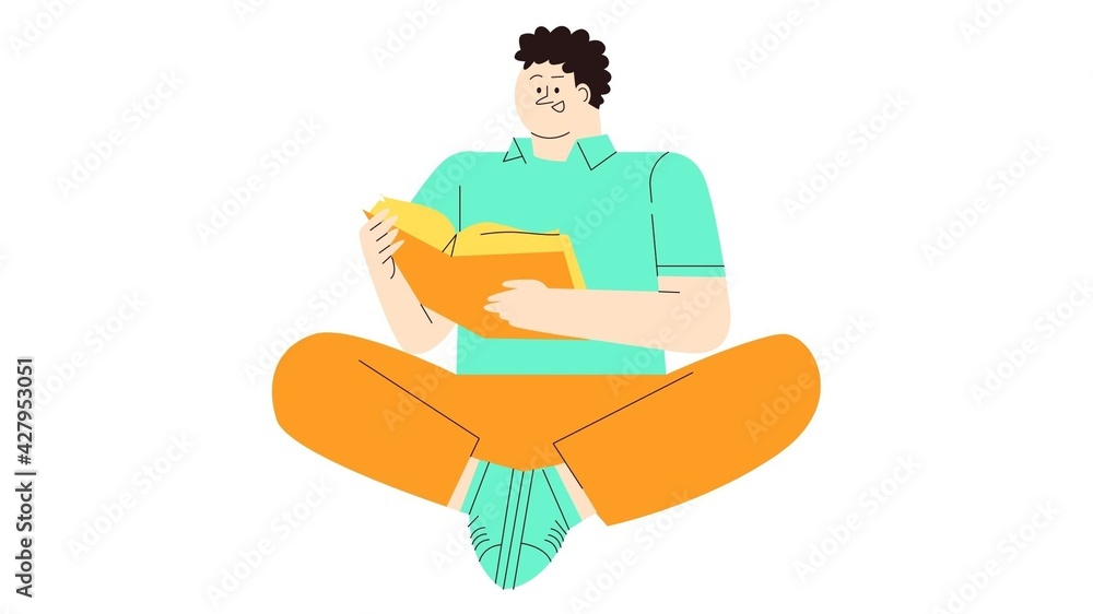 Animated design of student reading book Stock Illustration | Adobe Stock