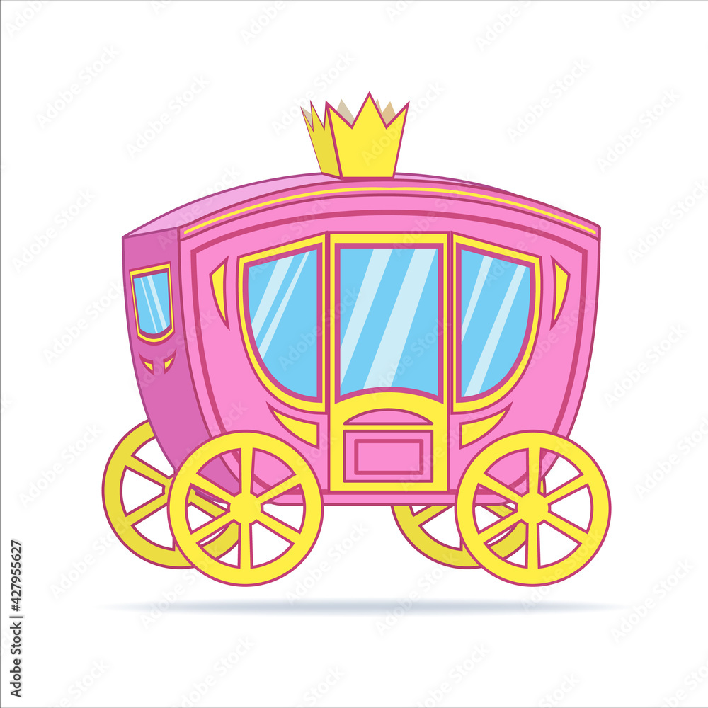 Cartoon carriage princess. Cute vector illustration pink royal carriage ...
