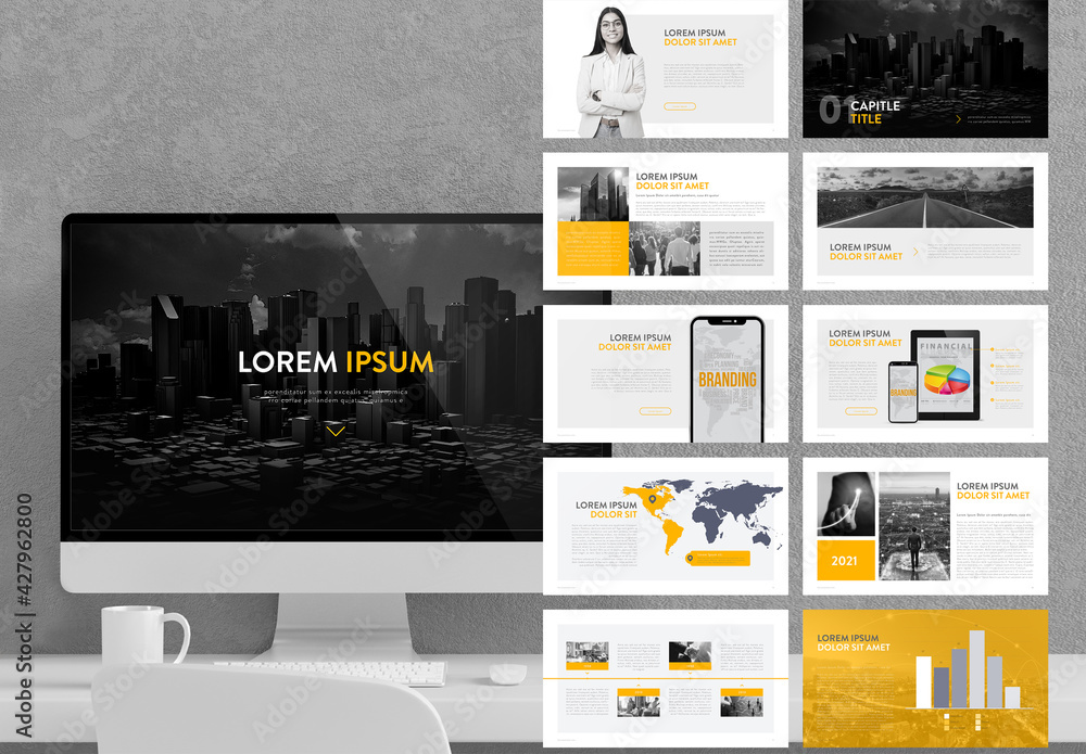 Minimal Style, Black and Yellow Presentation Stock Template | Adobe Stock