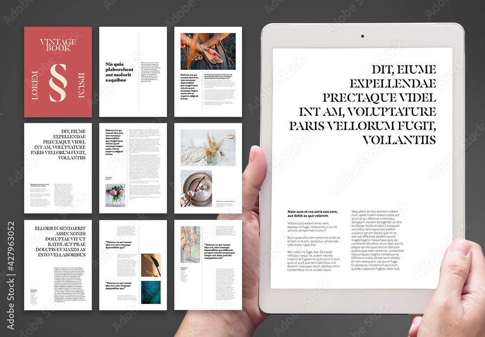 Vintage Digital Book Layout with Red Accents Stock Template | Adobe Stock