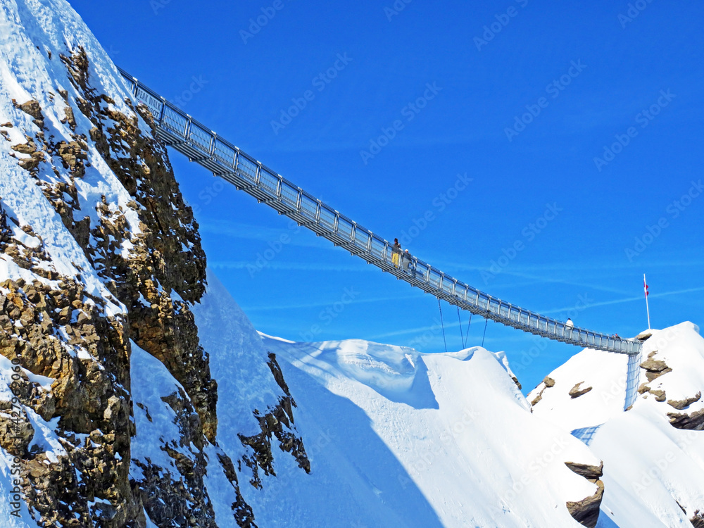 Peak walk on the Suspension bridge between two mountain peaks (Travel ...