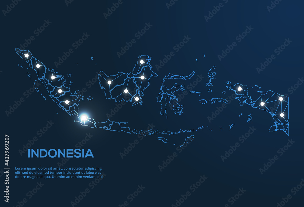 Indonesia communication network map. Vector low poly image of a global ...