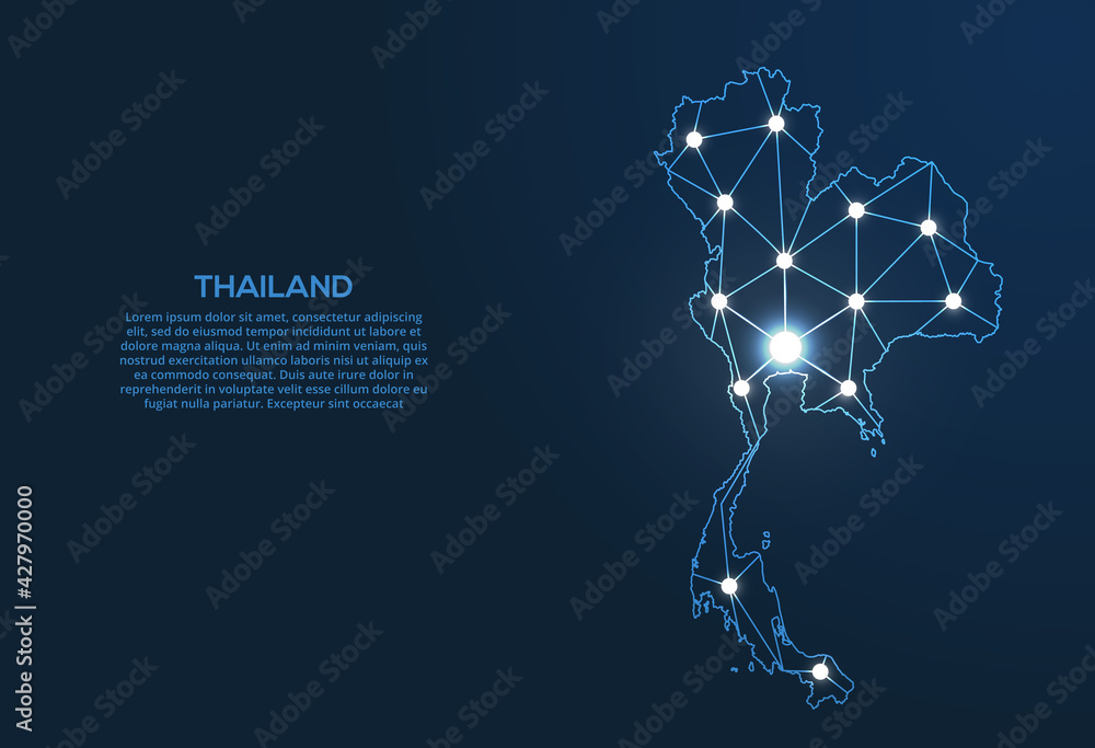 Thailand communication network map. Vector low poly image of a global ...