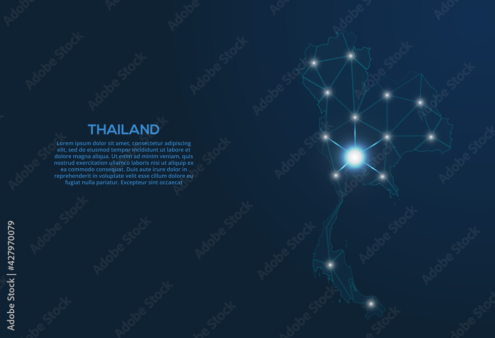 Thailand communication network map. Vector low poly image of a global ...
