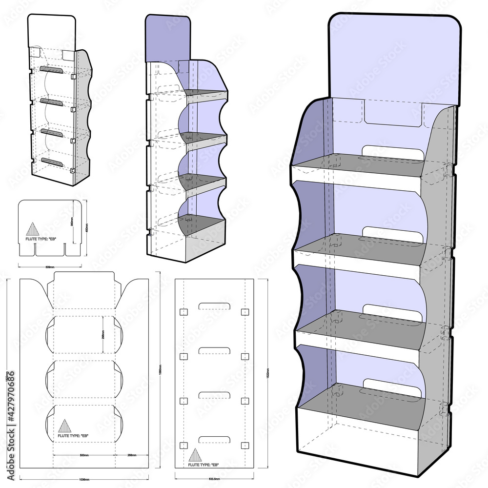 Box for Display Stand and Die-cut Pattern. Stock Vector | Adobe Stock