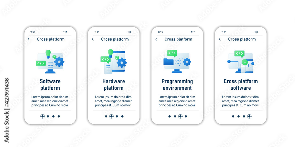 Cross platform onboarding mobile app screens.Software and hardware ...