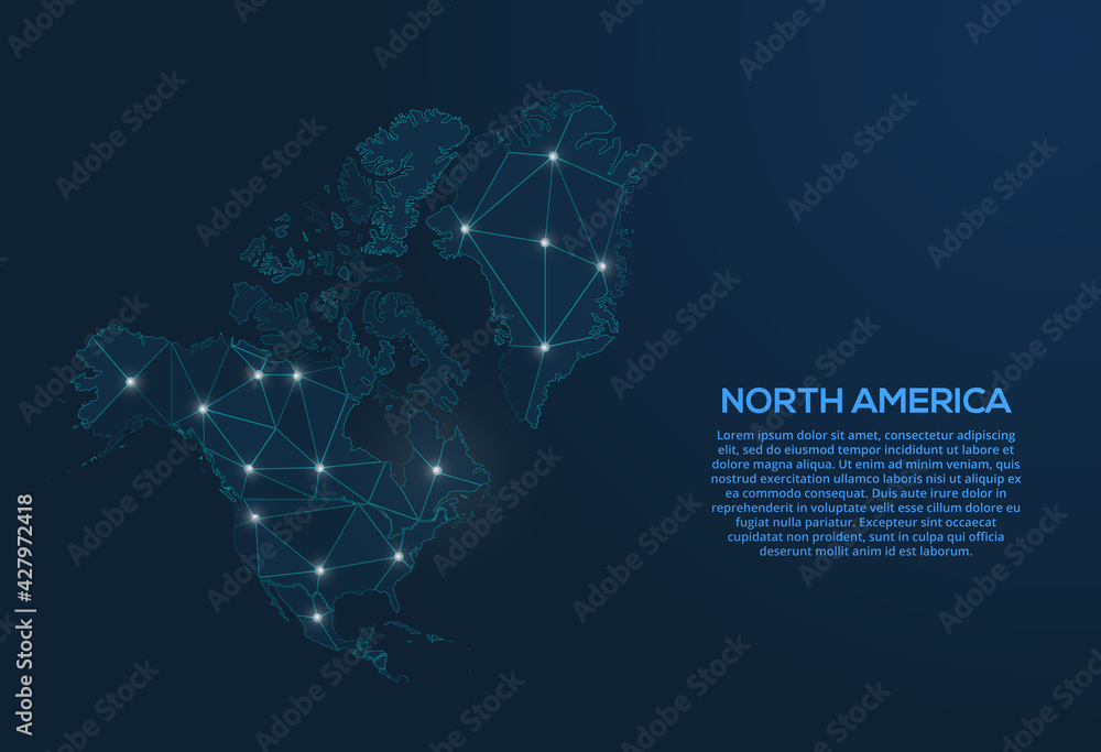 North America communication network map. Vector low poly image of a ...