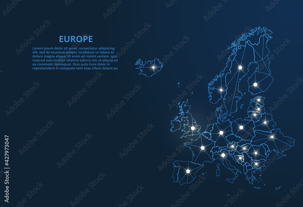 Europe communication network map. Vector low poly image of a global map ...