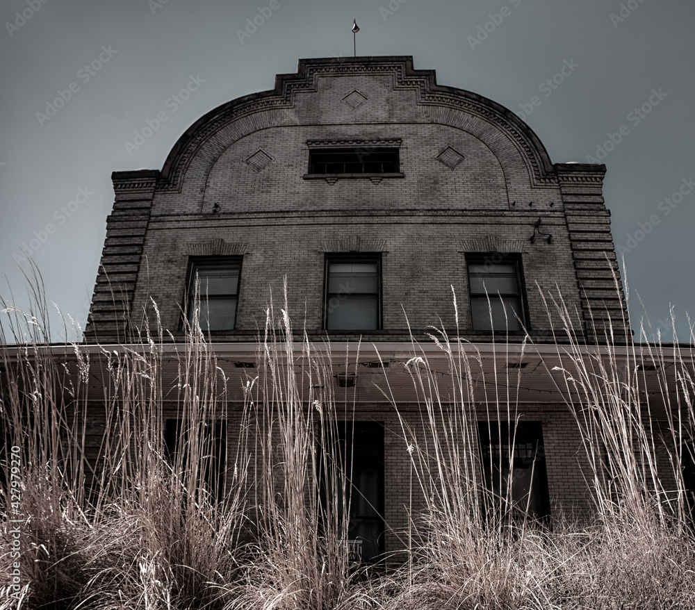 spooky old brick train depot station downtown yakima with grasses ...