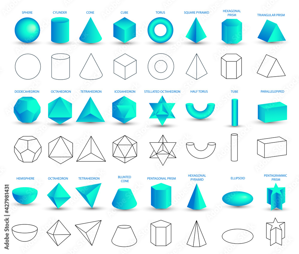 Fototapeta Set of vector realistic 3D blue geometric shapes isolated on ... Fototapeta Set of vector realistic 3D blue geometric shapes isolated on ...