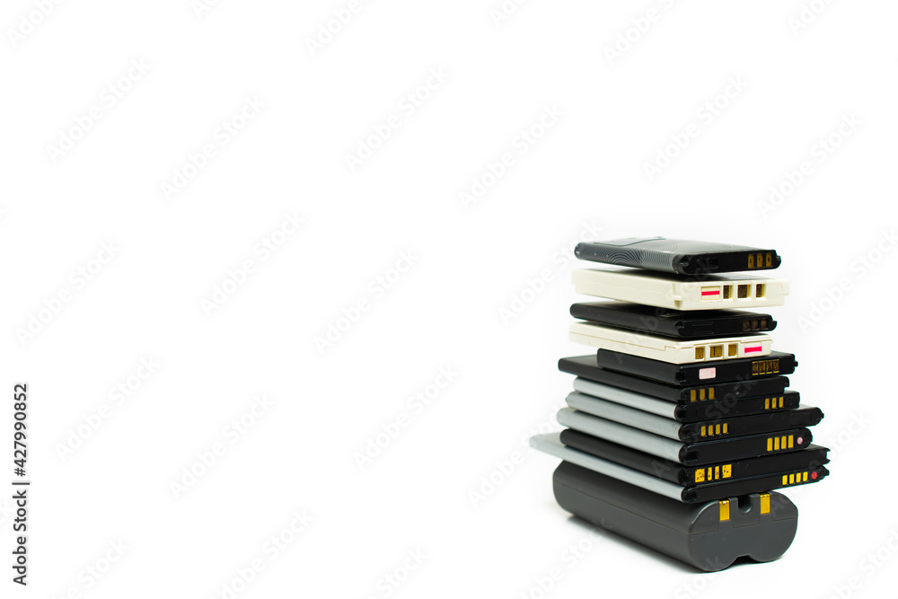 cell phone batteries. stacked. battery recycling. recovery of copper ...