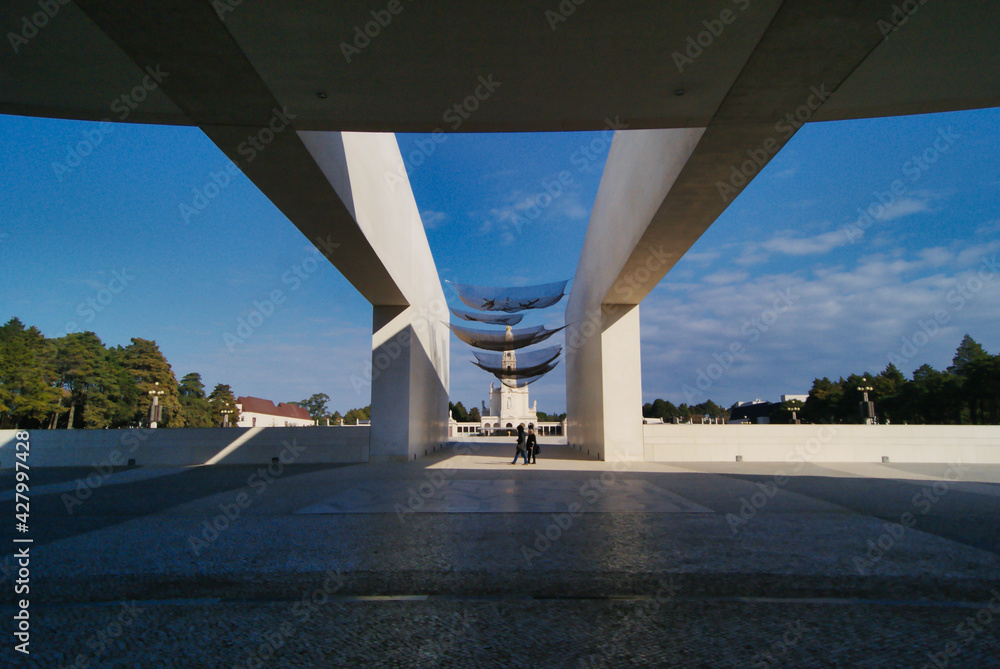 Fatima, Portugal. The new Minor Basilica in Fatima. Main entrance of ...