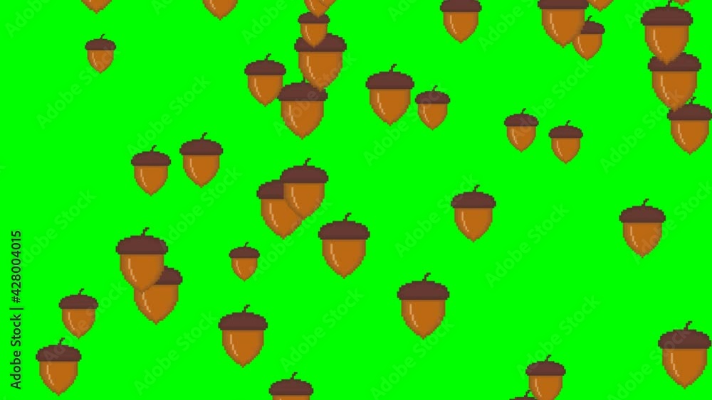 Pixel art acorns falling down on green screen background Stock 비디오 ...