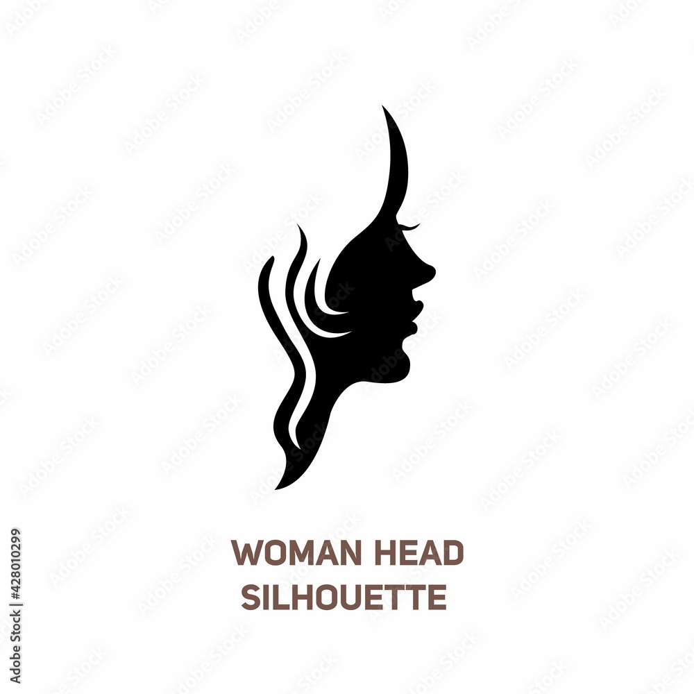 Vetor de Woman head black silhouette, Vector illustration female head ...