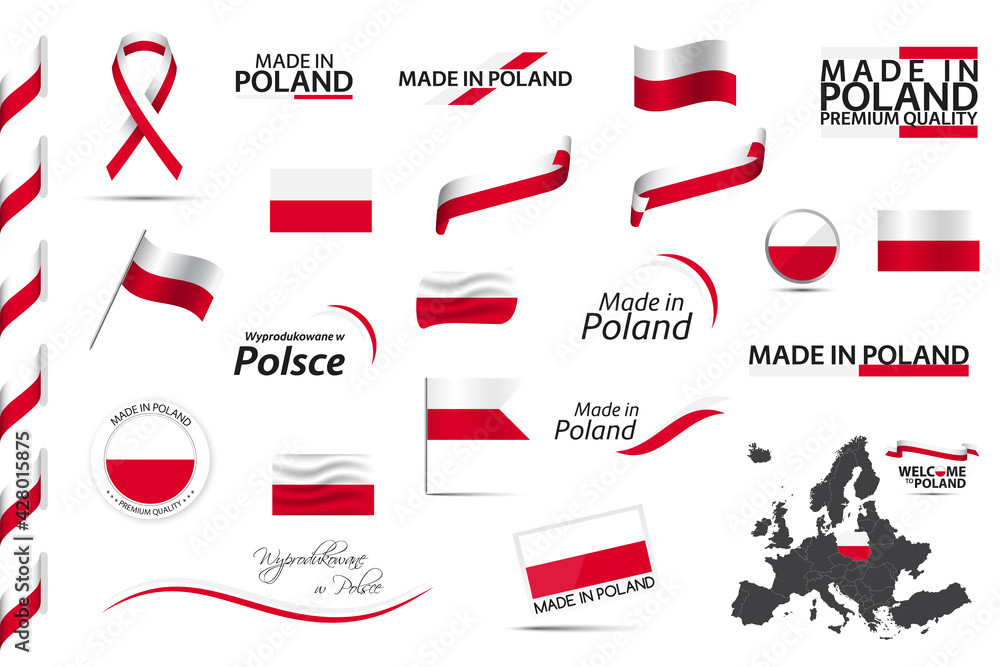 Big vector set of Polish ribbons, symbols, icons and flags isolated on ...