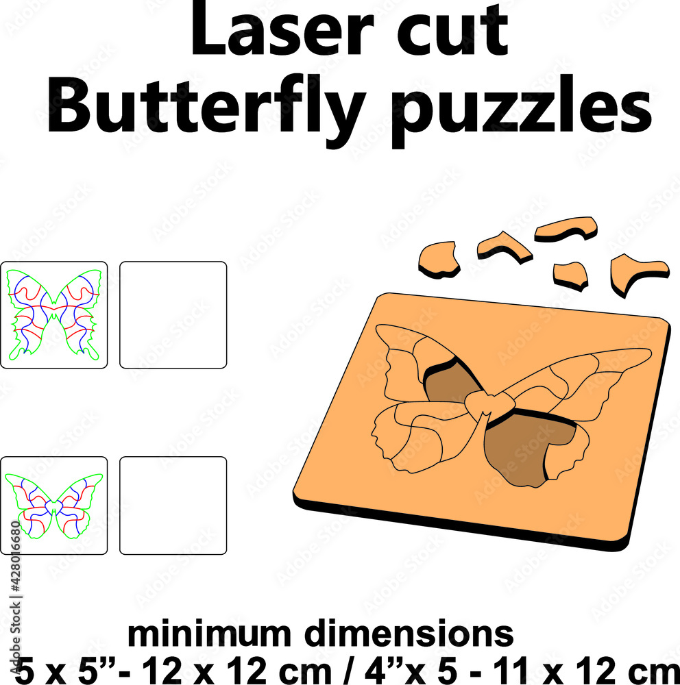 Butterfly puzzle laser cut laser cutting vector template pattern design ...
