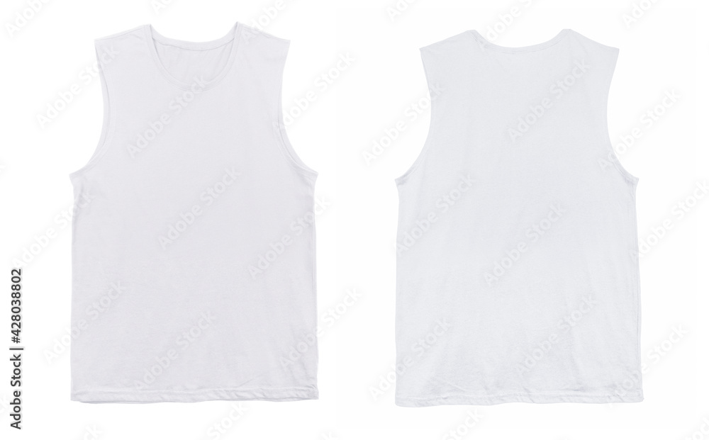 Blank muscle jersey tank top color white front and back view on white ...