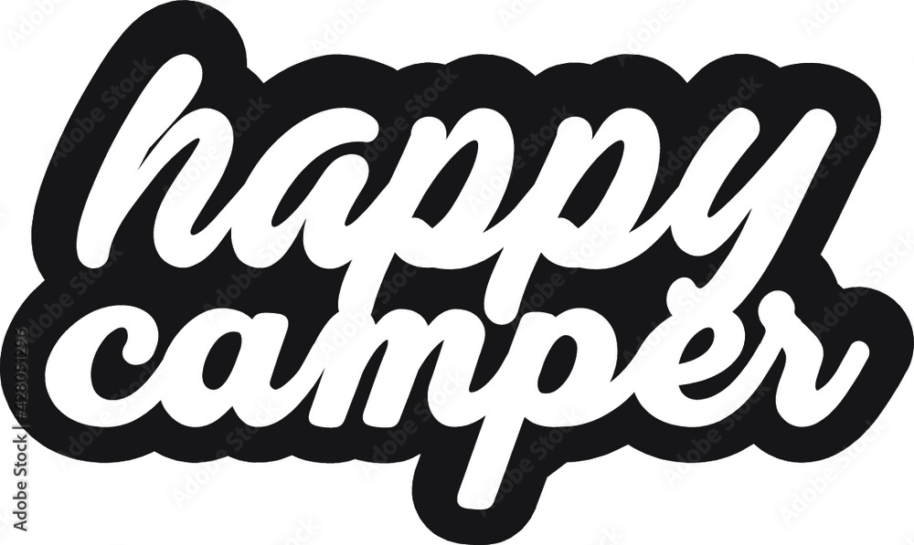Happy Camper Text with Outline Stock-Vektorgrafik | Adobe Stock