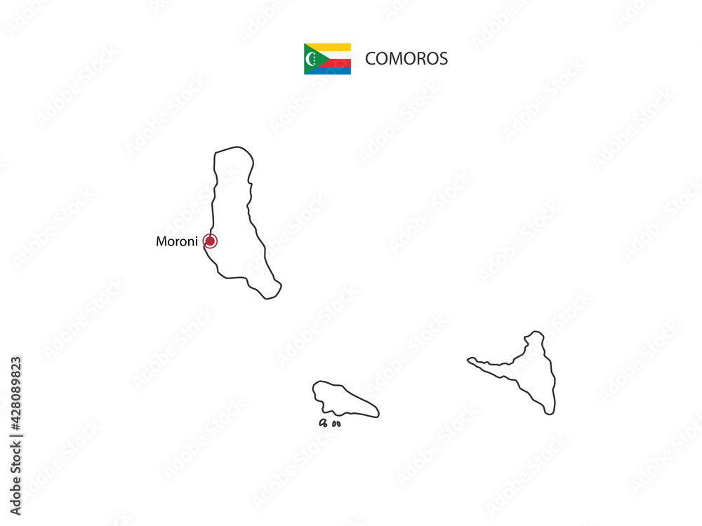 Hand draw thin black line vector of Comoros Map with capital city ...