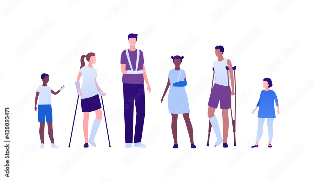 Bandaged injury concept. Vector flat child patient character ...