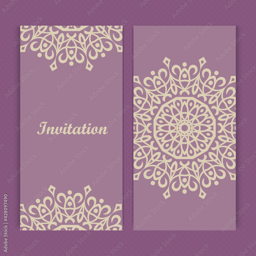 Mandala invitation card design.Floral card template design.Ornate date ...