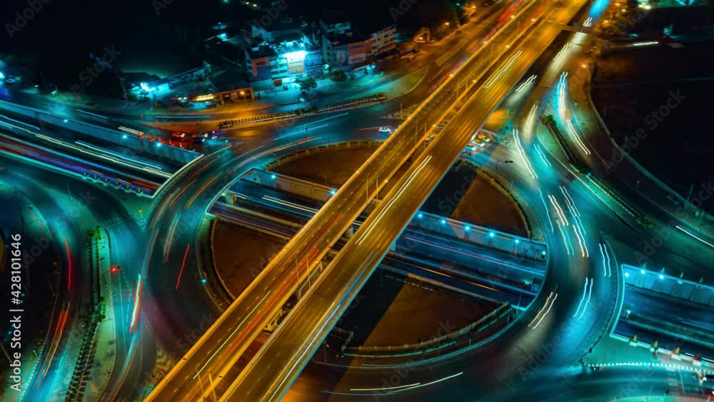 4K. Aerial Hyper lapse expressway top view, Circl Road traffic an ...