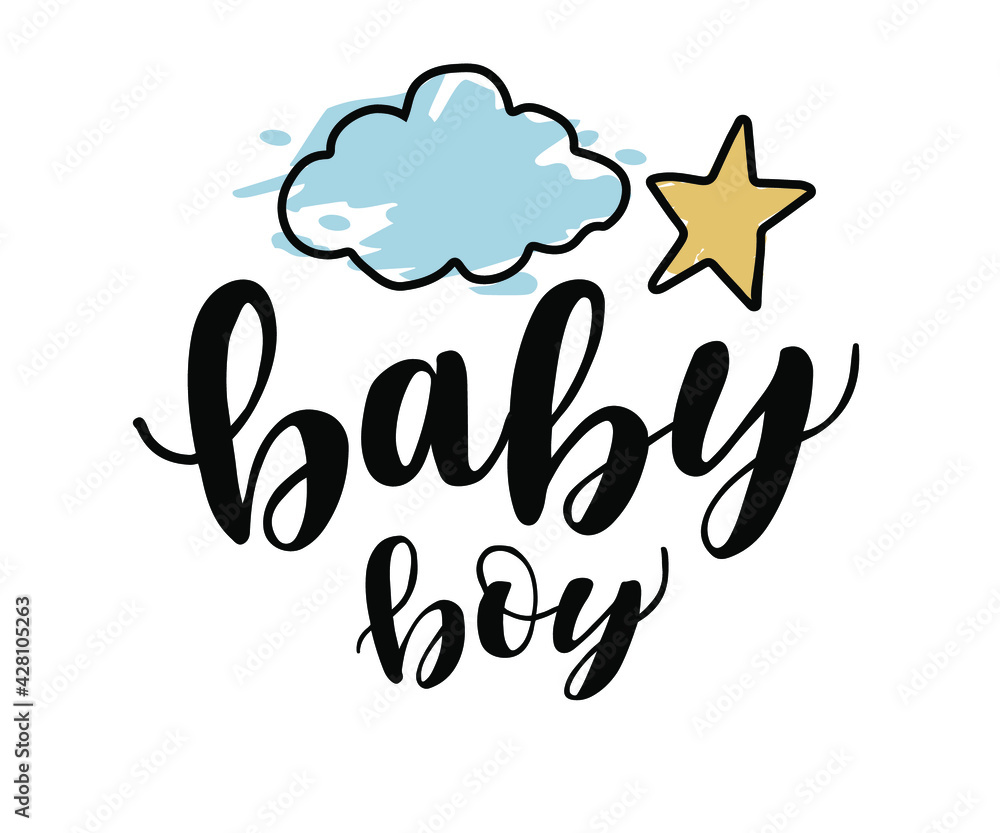 Baby boy hand lettering. Baby shower posters, invitations. Cards with ...