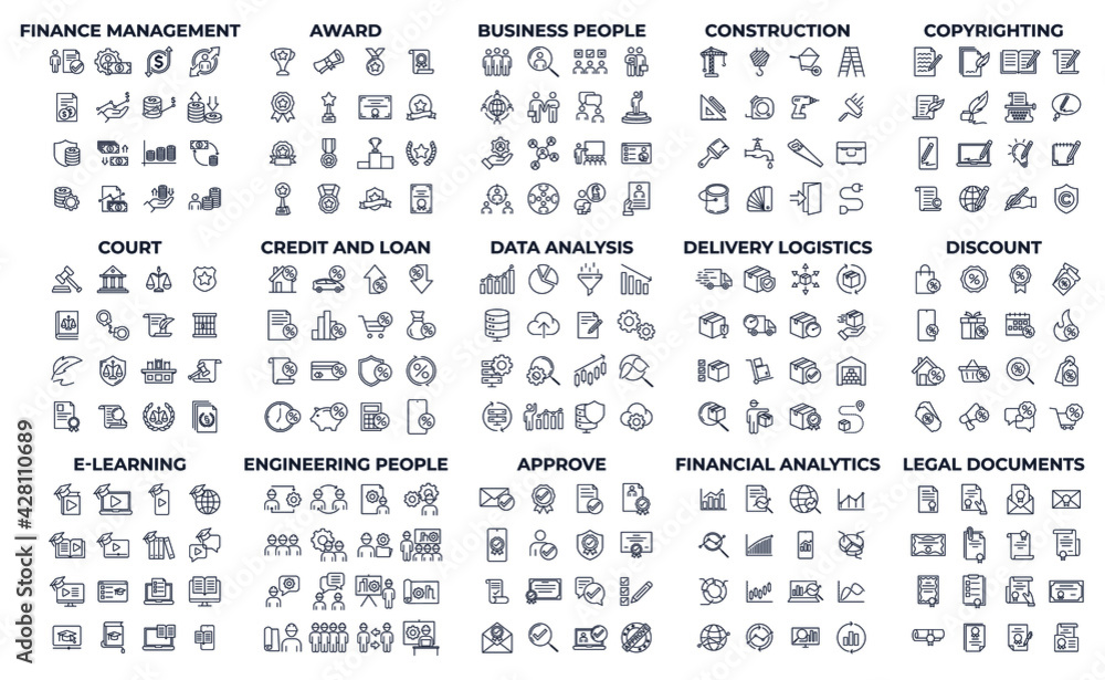 240 modern thin line icons. High quality pictograms. Linear icons set ...
