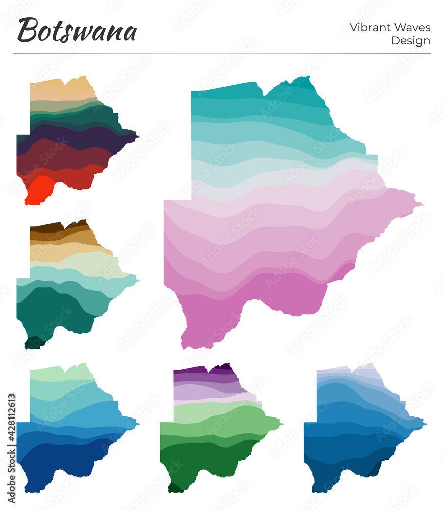 Set of vector maps of Botswana. Vibrant waves design. Bright map of ...