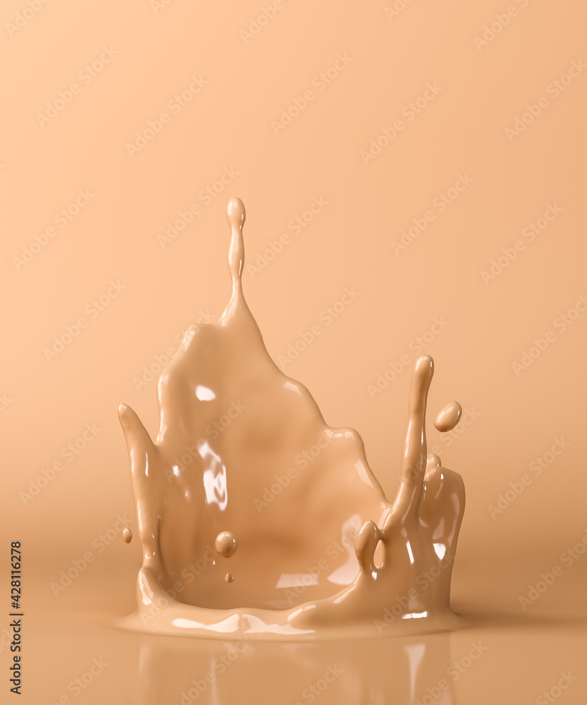 Beige liquid splash in beige scene, abstract mockup background for ...