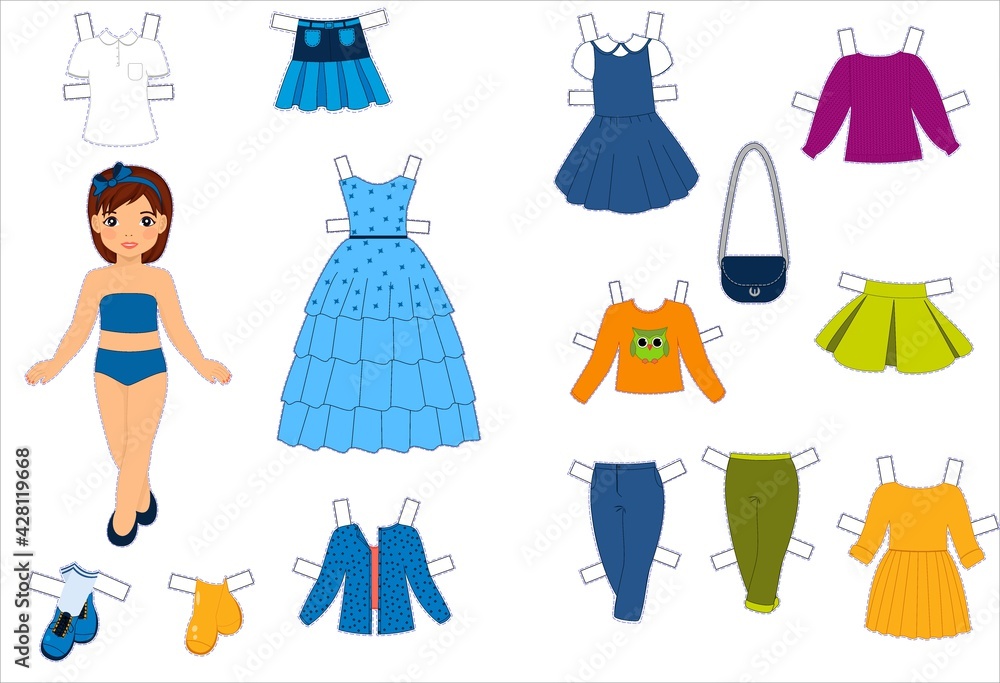 Paper doll with clothes set for kids craft Stock Illustration | Adobe Stock