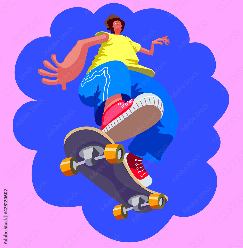 vector image of a skateboarder in foreshortening, cartoon style Stock ...